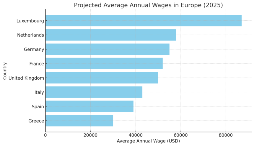 Average annual wages for selected European countries in 2025 » Jobs in ...